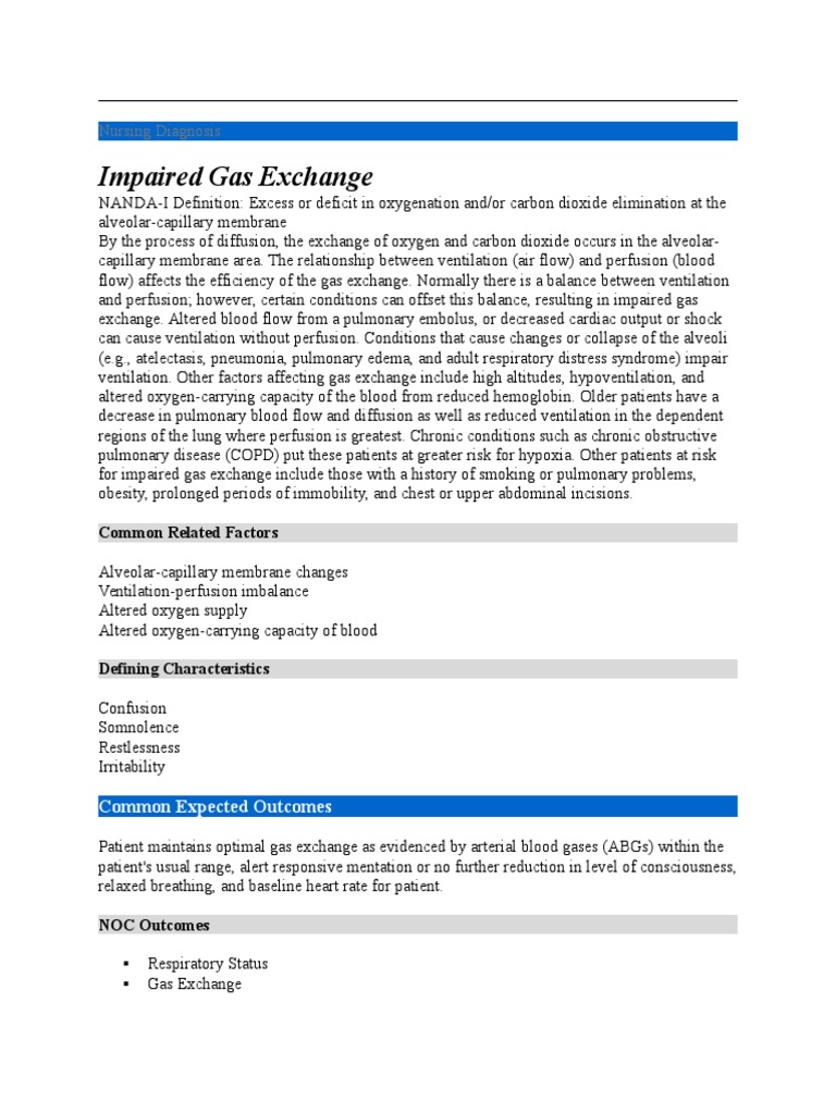 Impaired Gas Exchange Care Plan | Hypoxia (Medical) | Lung