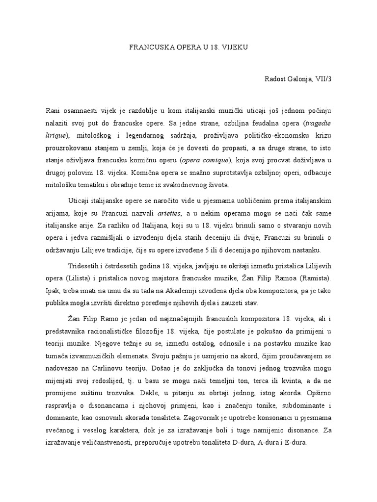 Radost Galonja - Francuska Opera U XVIII Vijeku | PDF