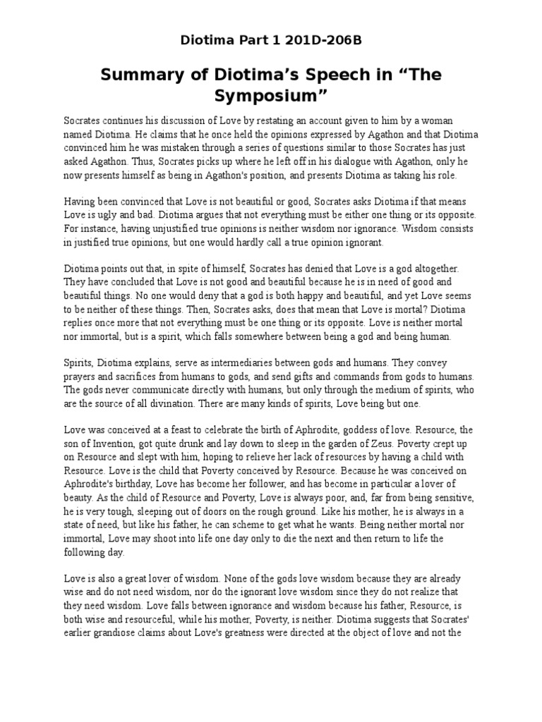 Summary of Diotima's Speech in "The Symposium" | PDF | Symposium (Plato ...