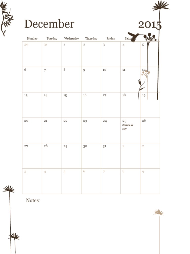 December 2015 Calendar Overview | PDF