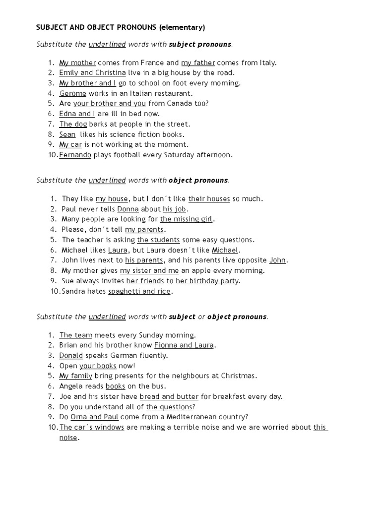 Subject Object Pronouns | PDF