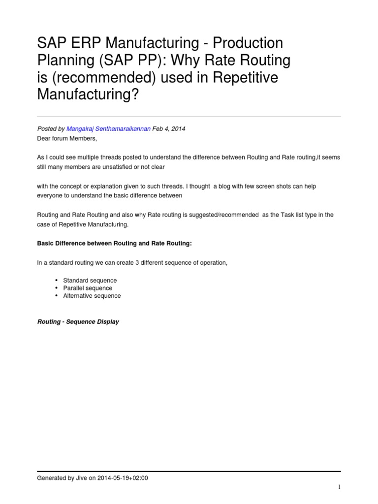 Why Rate Routing Is Recommended Used in Repetitive Manufacturing | PDF