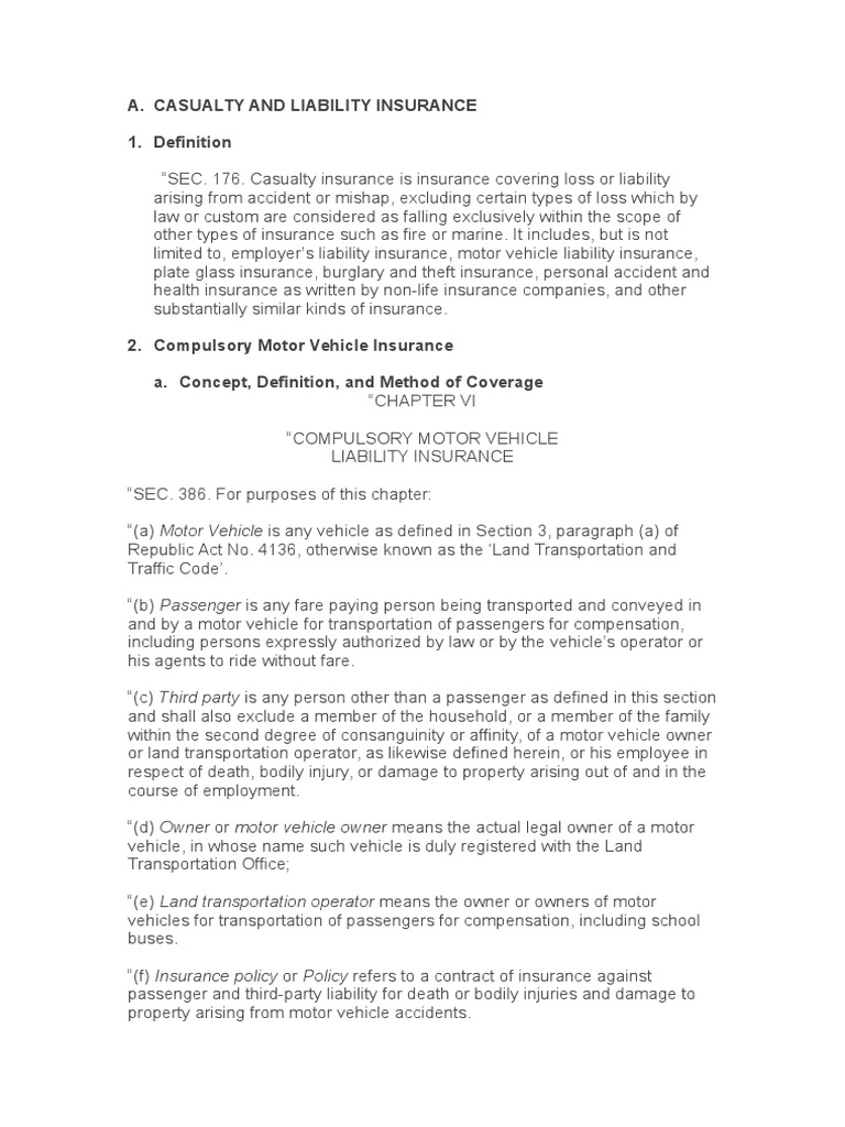A. Casualty and Liability Insurance 1. Definition | PDF | Surety Bond ...