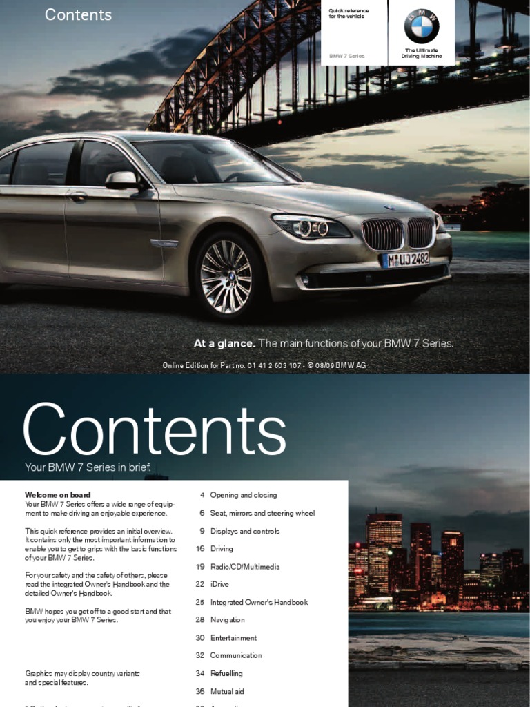 BMW Quickguide 7series en | PDF | Automatic Transmission | Tire