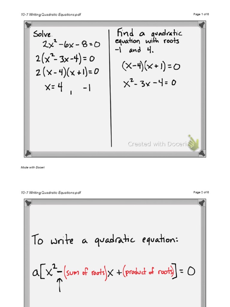 Writing Quadratic Equations Guide | PDF