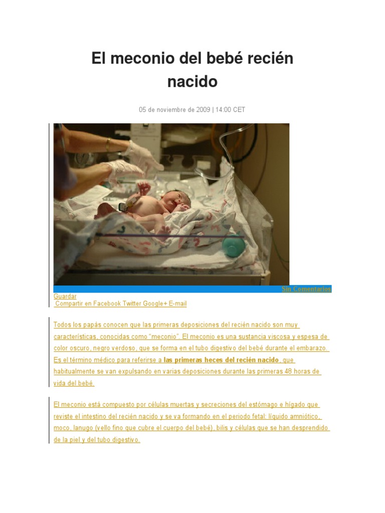 El Meconio Del Bebé Recién Nacido | PDF | Heces | El embarazo