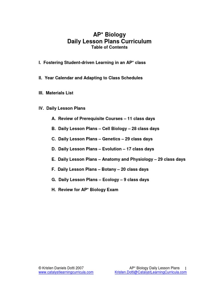 AP Biology Daily Lesson Plans PDF | Download Free PDF | Operon | Repressor