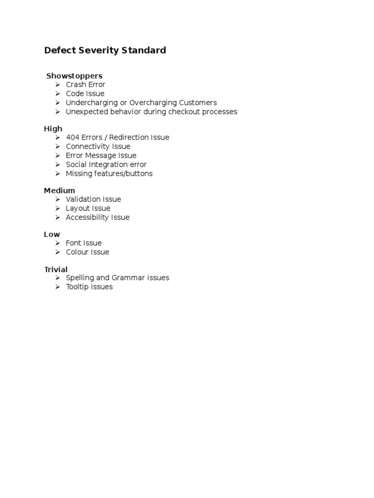 Showstopper Defect Severity Standards | PDF | Computers