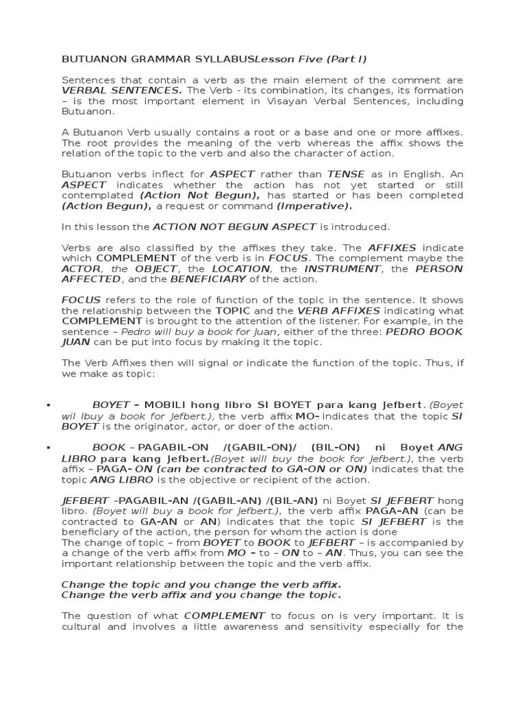 Lesson 5 - Butuanon Dialect | PDF | Verb | Philology