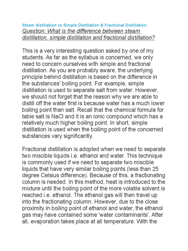 Distillation Methods: Steam vs Simple | PDF | Distillation | Liquids