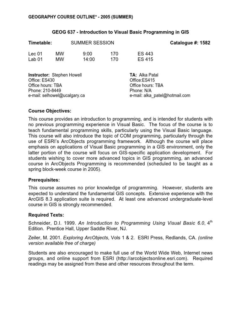 Introduction to Visual Basic Programming and GIS Applications: An ...