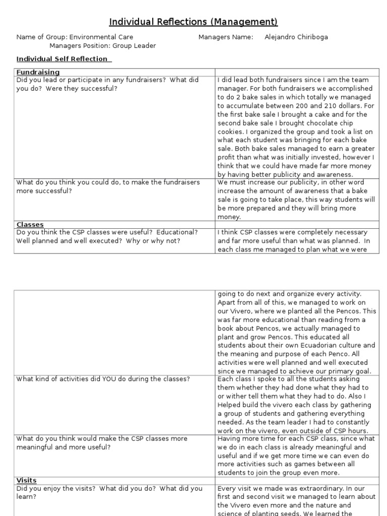 Individual Reflections Management | PDF | Soil