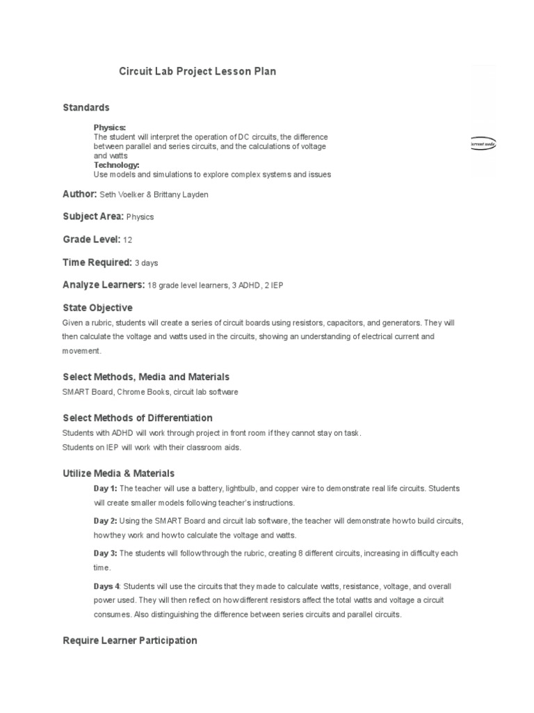 Circuit Lab Project Lesson Plan | PDF | Electrical Network | Series And ...