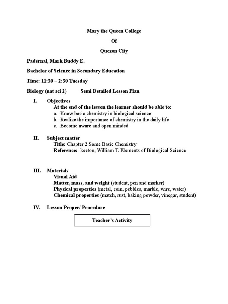 Lesson Plan | PDF | Chemical Bond | Matter