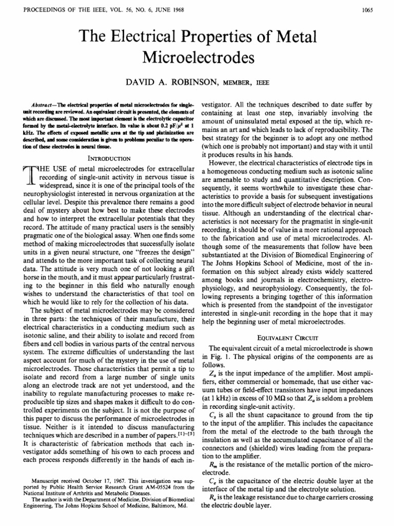 The Electrical Properties of Metal Microelectrode S | PDF | Capacitor ...