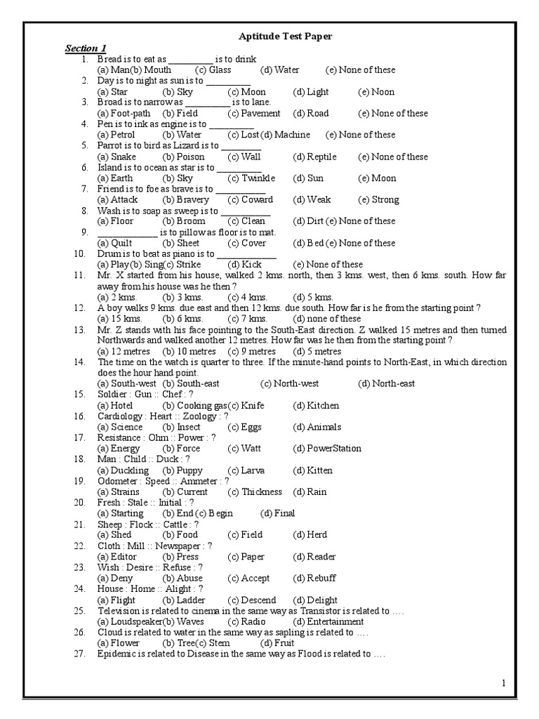Aptitude Test Paper | PDF | Area | Meal