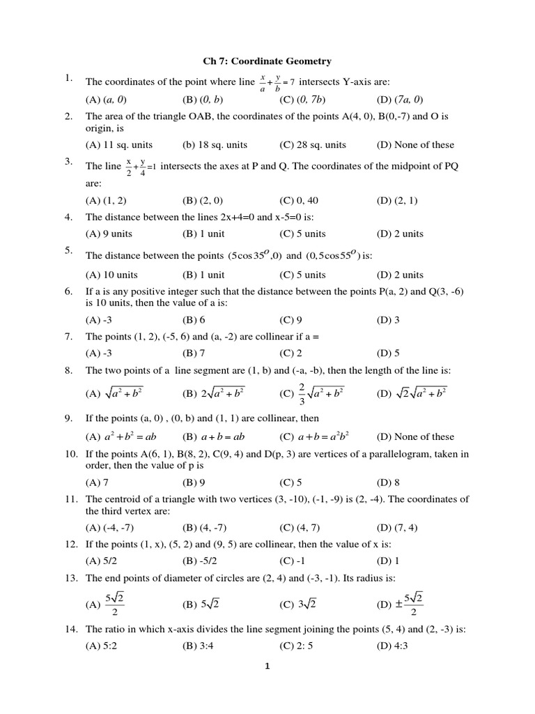 Coordinate Geometry MCQ | PDF | Triangle | Elementary Geometry