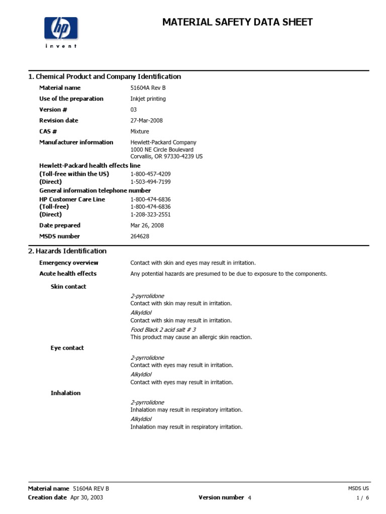 MSDS Inkjet | PDF | Toxicity | Occupational Safety And Health