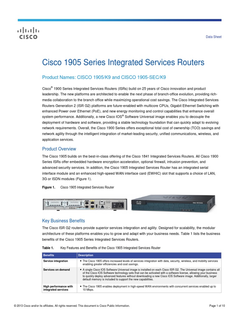 Cisco 1905 Data - Sheet | Download Free PDF | Cisco Systems | Computer Network
