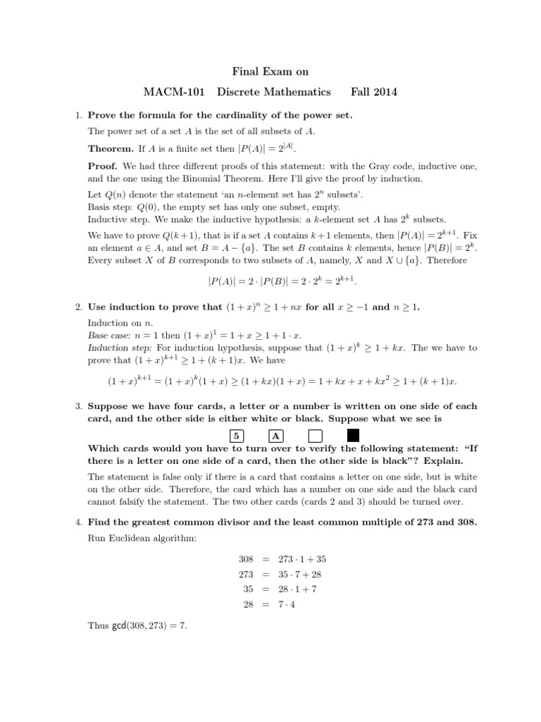 Fexam14 Solutions | PDF | Mathematical Logic | Discrete Mathematics