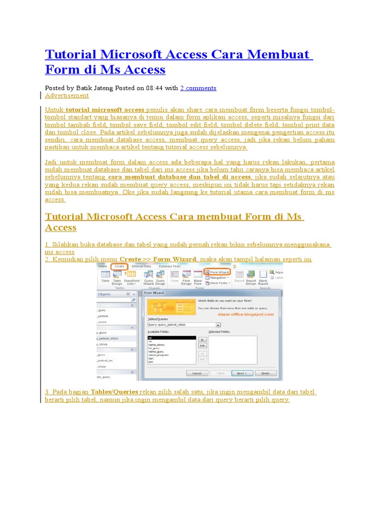 Tutorial Microsoft Access Cara Membuat Form Di Ms Access | PDF | Komputer