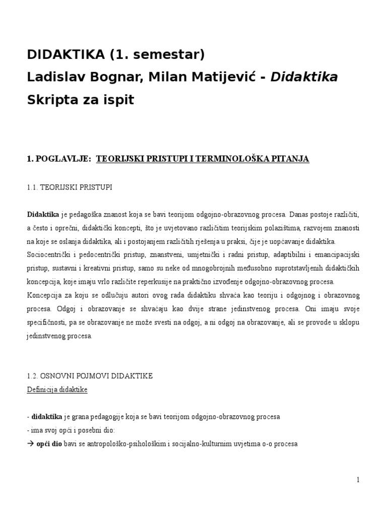 Bognar Matijevic Skripta DIDAKTIKA | PDF