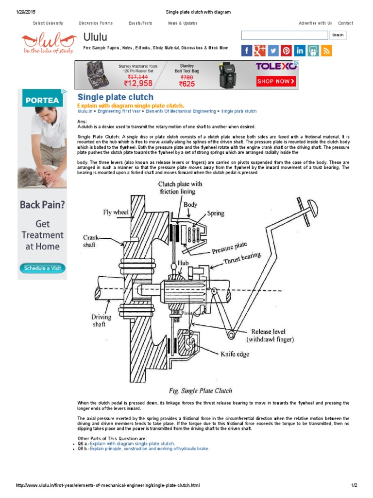 Single Plate Clutch With Diagram | PDF | Technology & Engineering