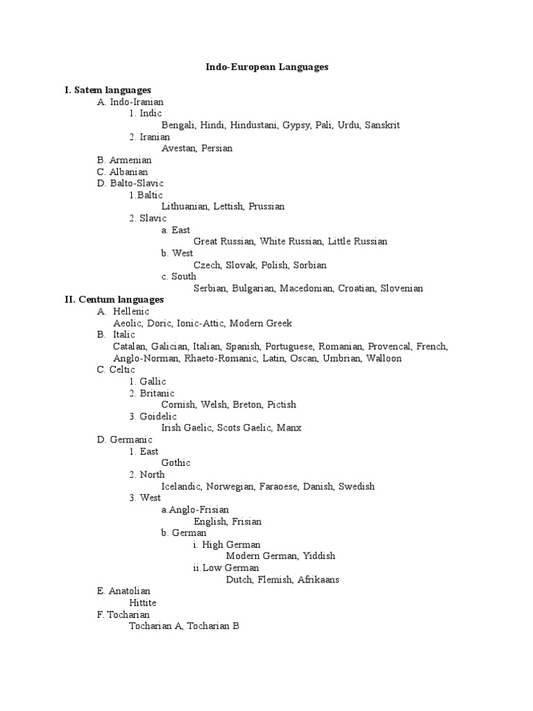Overview of Satem Languages | PDF | Travel