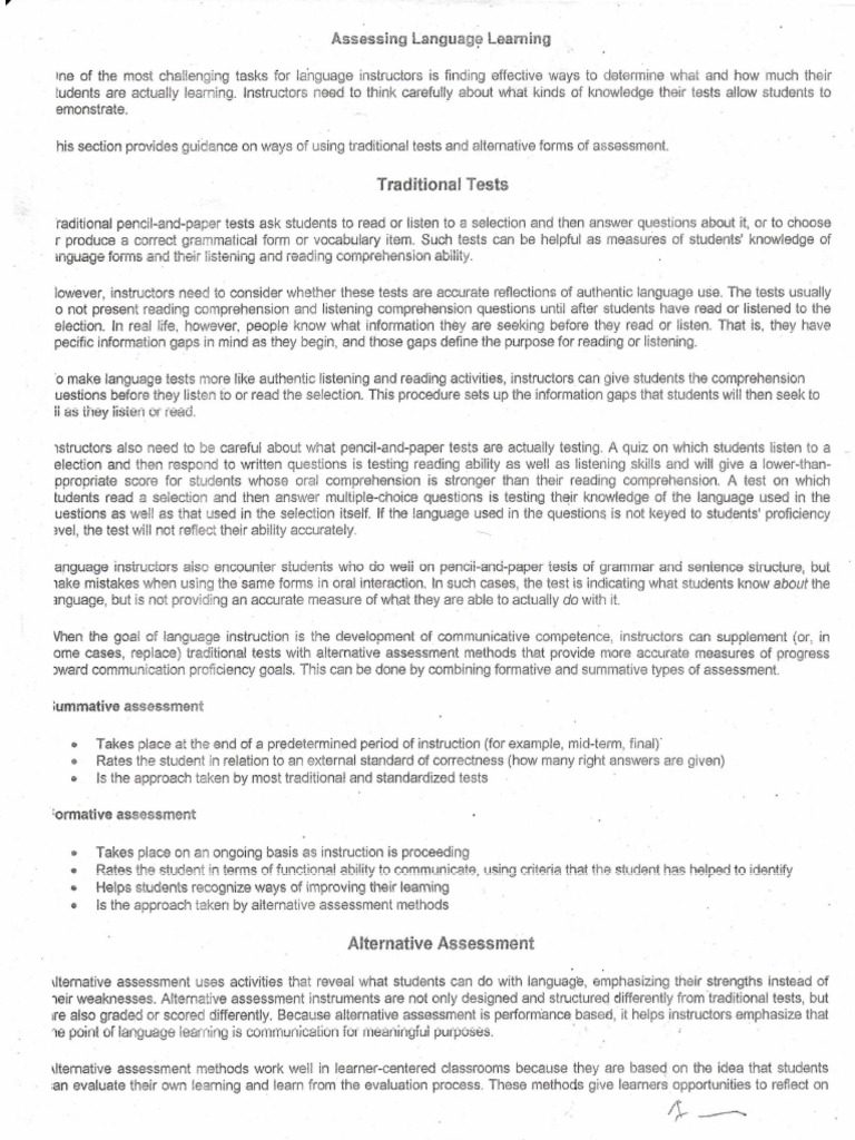 Assessing Language Learning | PDF | Rubric (Academic) | Educational ...