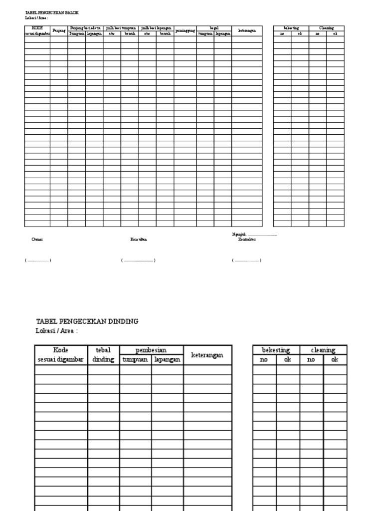 Tabel Pengecekan Balok | PDF