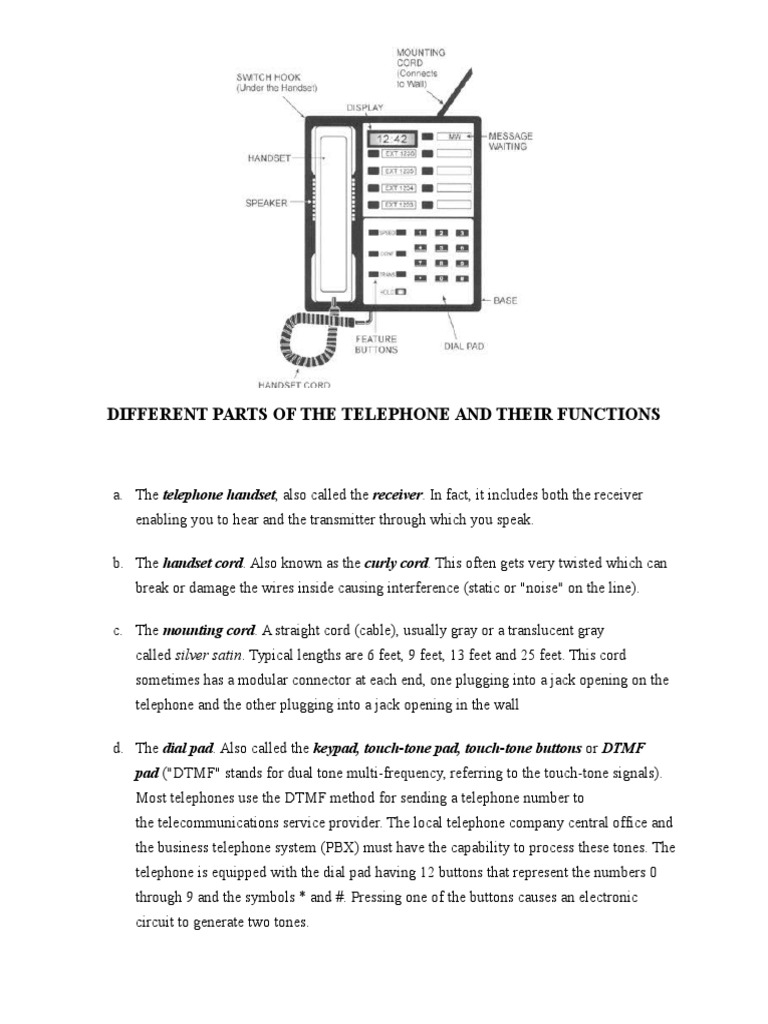 Different Parts of The Telephone and Their Functions | PDF | Telephone ...