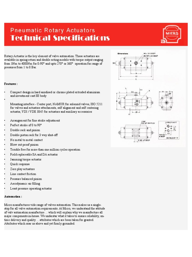 Micro Pneumatic Rotary Actuator Overview | PDF | Actuator | Machines