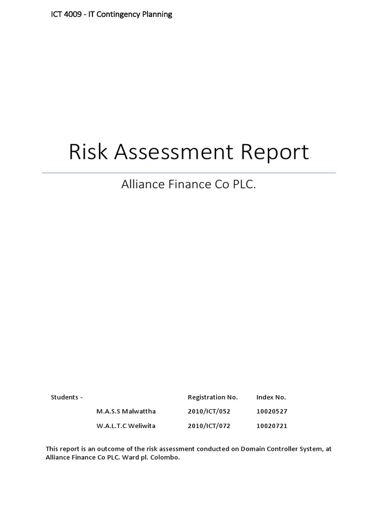 Risk Assessment - Alliance Finance | PDF | Threat (Computer ...