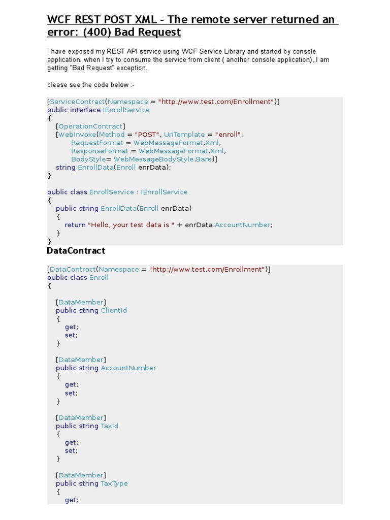 WCF REST API: Fixing 400 Error | PDF | Representational State Transfer ...