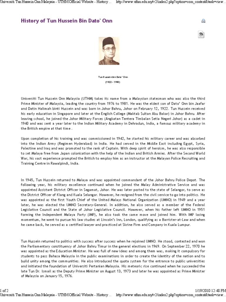 Tun Hussein Onn: Malaysia's Unity Leader | PDF | Southeast Asia ...