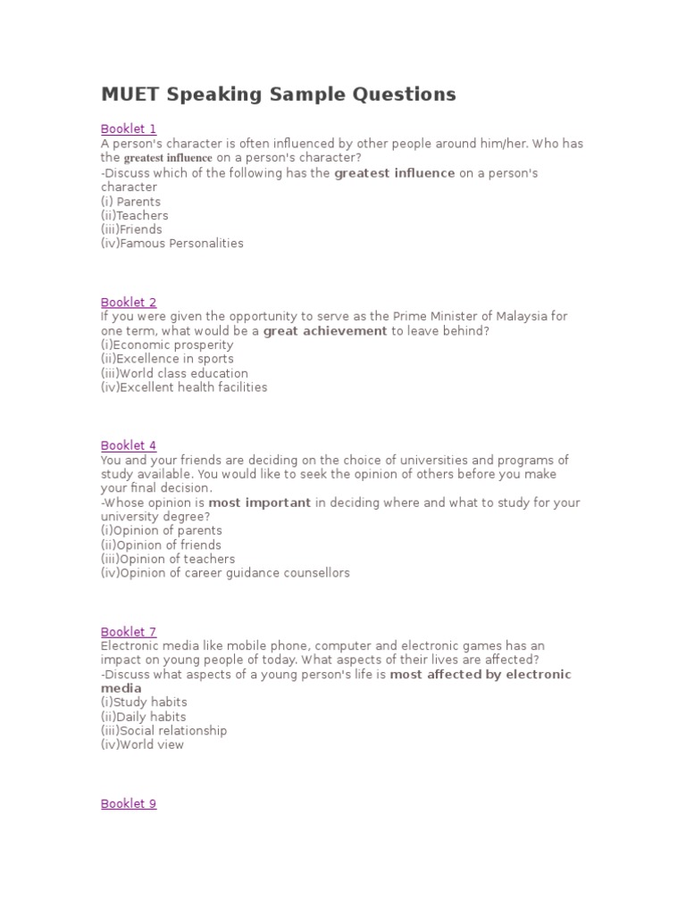 MUET Speaking Sample Questions | PDF