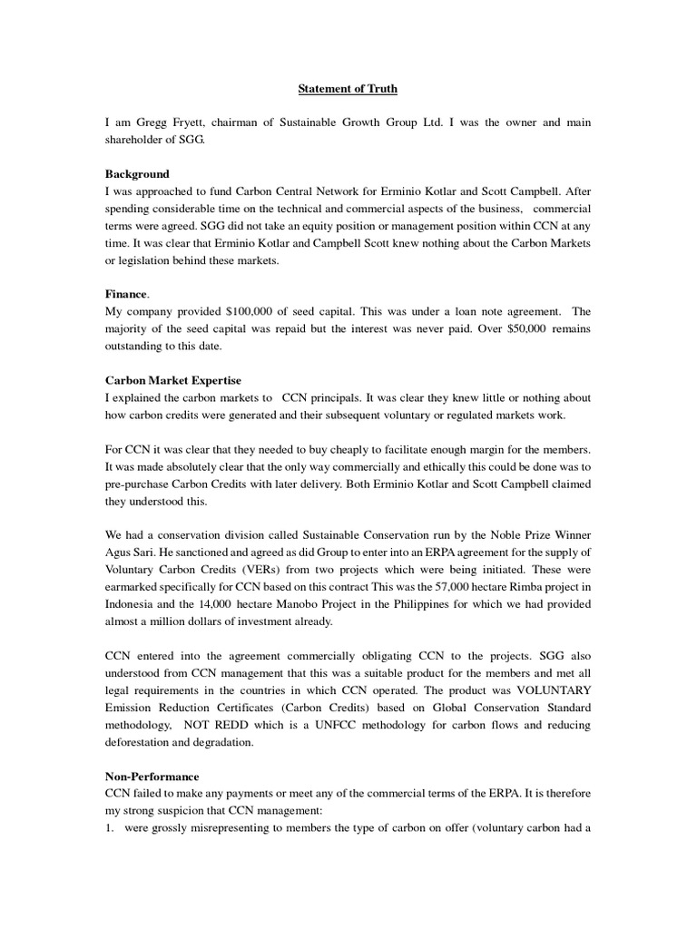 Gregg Fryett Statement of Truth | PDF | Finance (General) | Economies