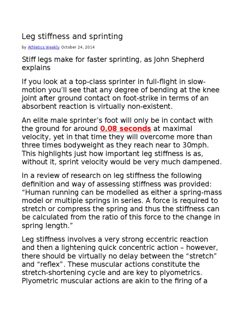 Leg Stiffness and Sprinting | PDF | Recreation | Physical Exercise