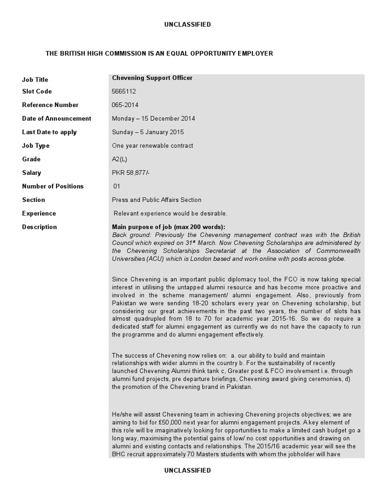 Chevening Support Officer Role | PDF | Databases | Government