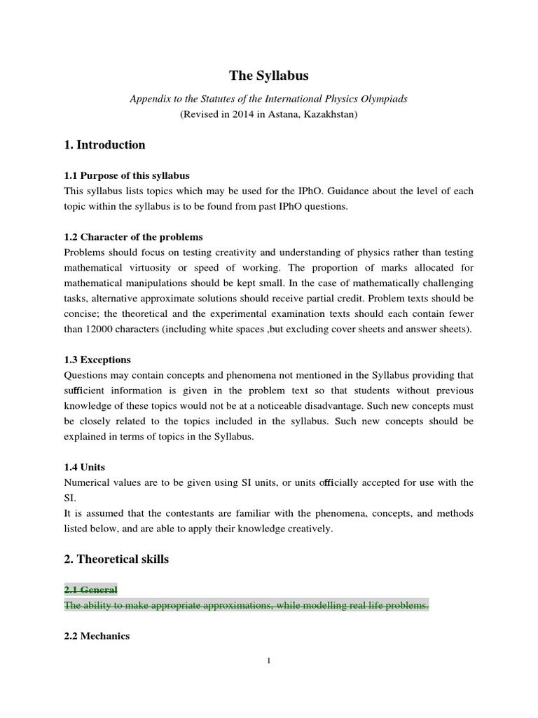 IPhO Syllabus: Physics Topics Guide | PDF