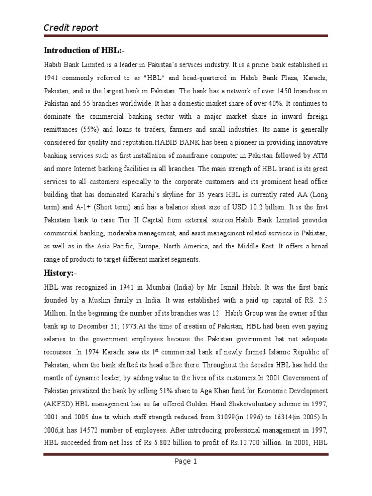 Introduction Of Hbl Download Free Pdf Credit Finance Banks