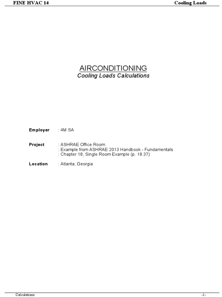 ASHRAE Example Room - Cooling Loads | PDF | Air Conditioning | Hvac