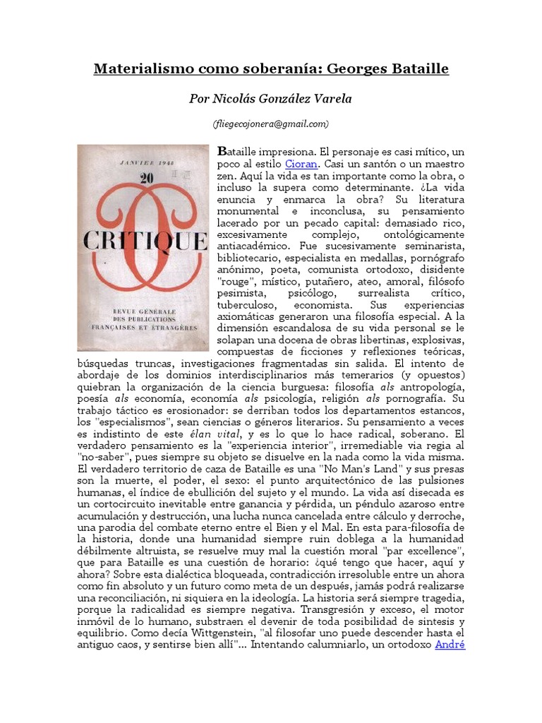 Materialismo Como Soberania Georges Bataille Por Nicolas Gonzalez Varela | PDF | Friedrich ...