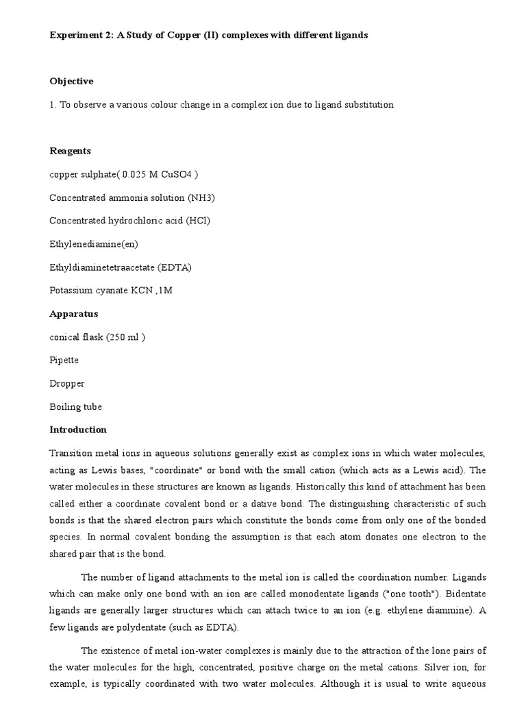 Copper(II) Complexes and Color Changes | PDF | Coordination Complex ...