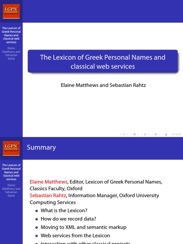 The Lexicon of Greek Personal Names | PDF | Xml | Xml Schema