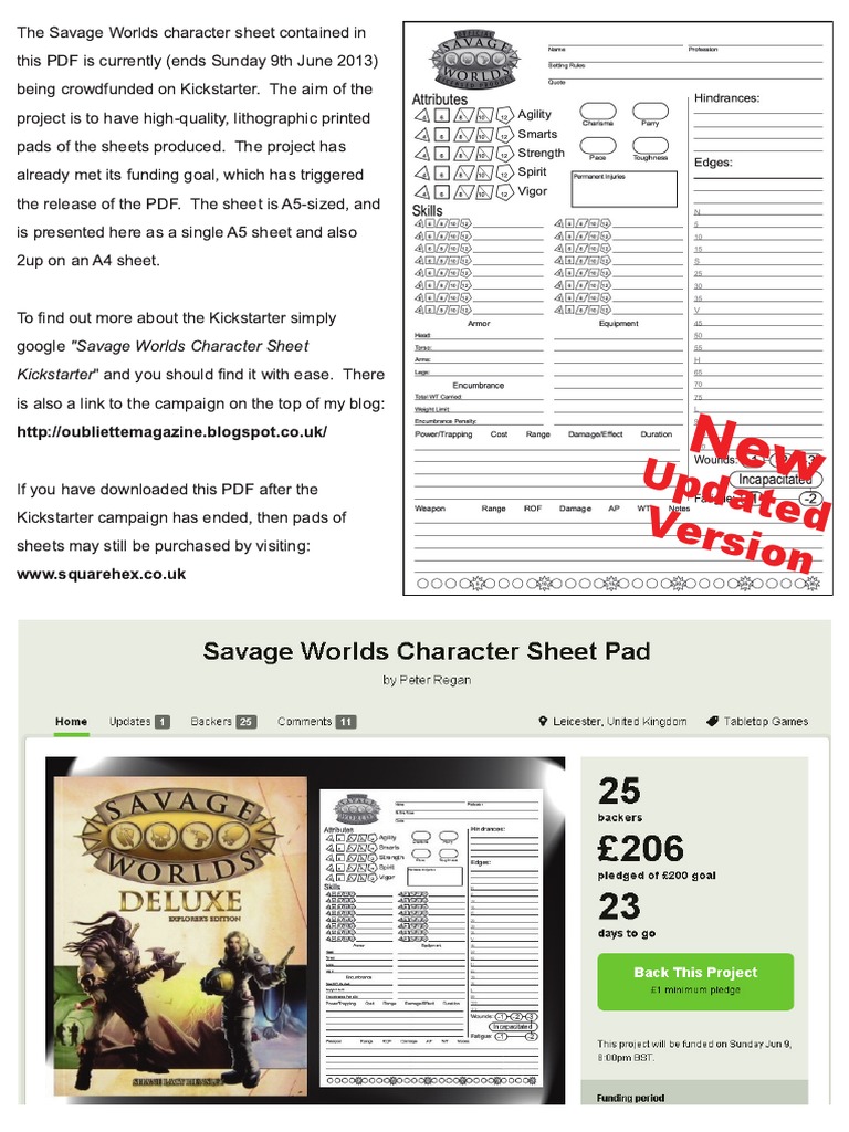Savage Worlds A5 Character Sheet (6690693) | Role Playing ...