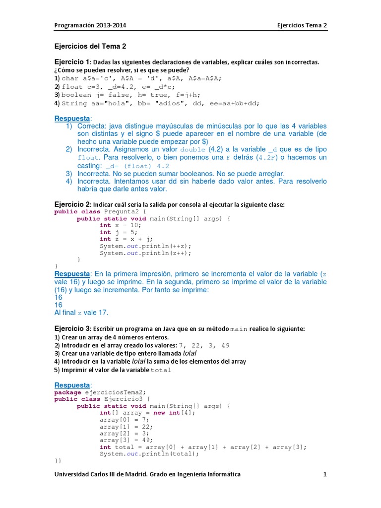 Ejercicios de programación básica en Java | PDF | Estructura de datos de matriz | Java (lenguaje ...
