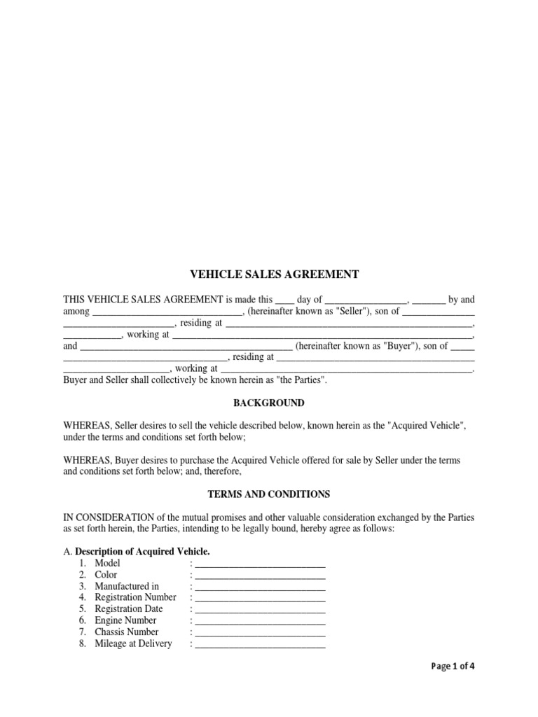 Vehicle Sales Agreement Template | Conveyancing | Implied Warranty
