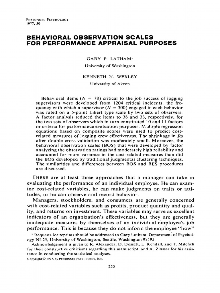 Behavioral Observation Scales For Performance Appraisal Purposes | PDF ...