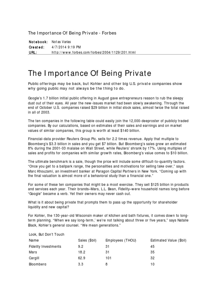 The Importance of Being Private | PDF | Sarbanes–Oxley Act | Initial ...